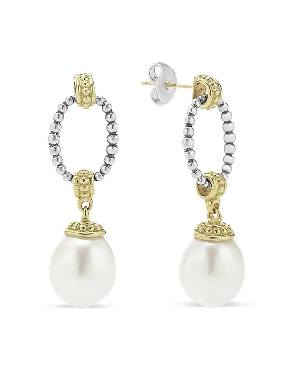 Lagos 18k Gold & Sterling Silver Pearl Drop Earrings - White/gold
