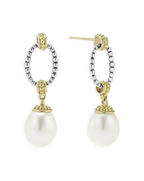 Lagos 18k Gold & Sterling Silver Pearl Drop Earrings