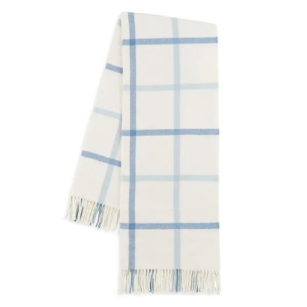 LANDS DOWNUNDER Plaid Cotton Blend Throw - Blue Denim/baby Blue