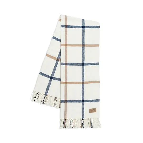 LANDS DOWNUNDER Plaid Cotton Blend Throw - Navy/caramel