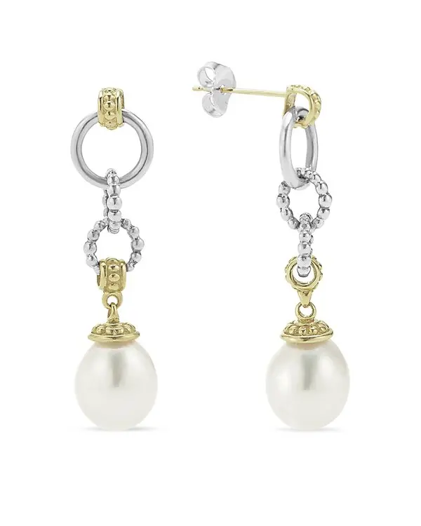 Lagos 18k Gold & Sterling Silver Pearl Drop Earrings - White/gold