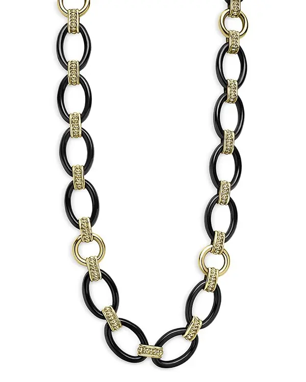 Lagos Meridian 18k Yellow Gold Black Caviar Ceramic Link Necklace - Gold/black