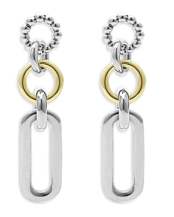 Lagos 18k Yellow Gold And Sterling Silver Caviar Link Drop Earrings - Silver/gold