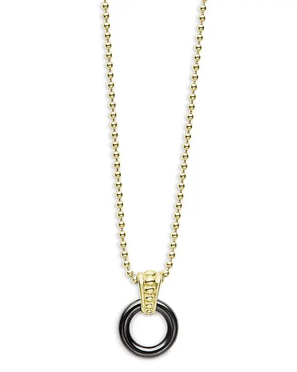 Lagos Meridian 18k Yellow Gold Black Caviar Ceramic Circle Pendant Necklace - Gold/black