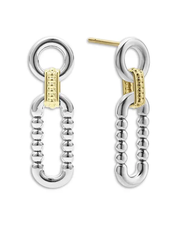 Lagos Signature Caviar Link Drop Earrings - Silver/gold