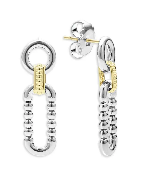 Lagos Signature Caviar Link Drop Earrings - Silver/gold
