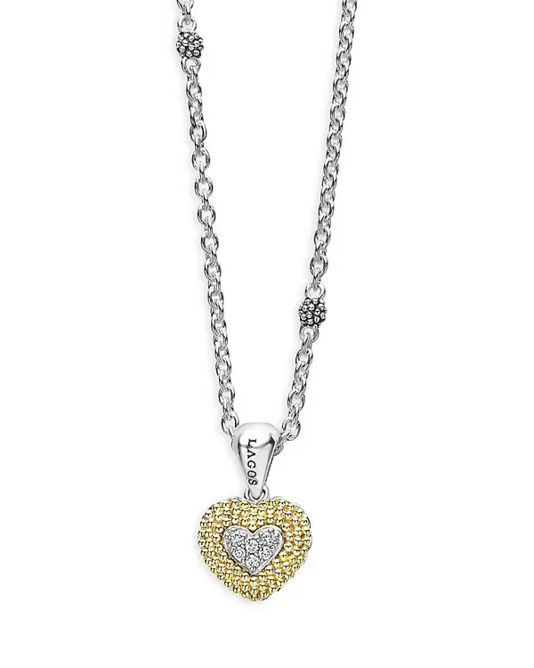 Lagos 18k Yellow Gold & Sterling Silver Diamond Heart Pendant Necklace - Yellow/silver