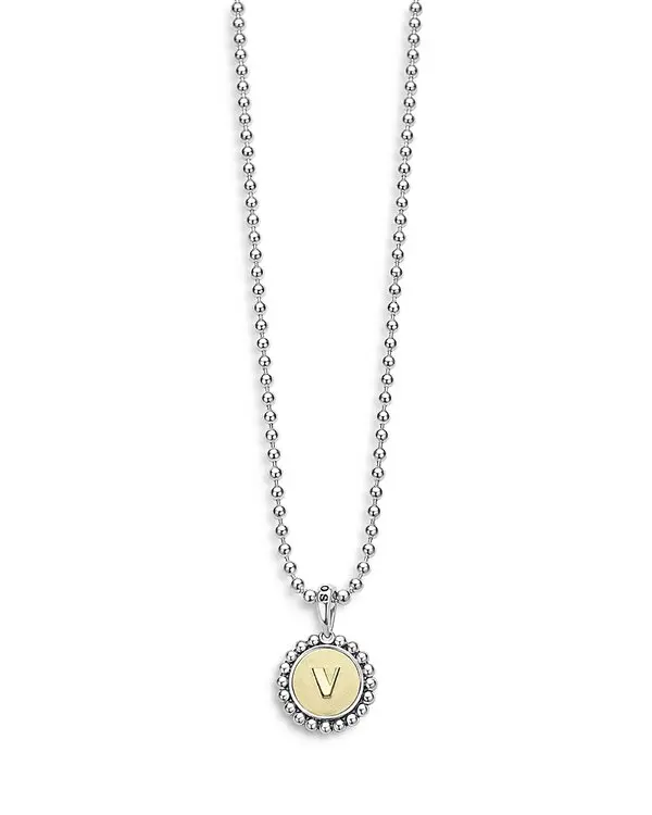 Lagos Sterling Silver And 18k Yellow Gold Initial Pendant Necklace - V
