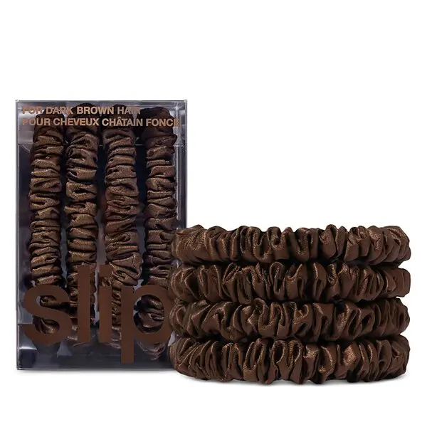 Slip Pure Silk Skinny Scrunchies Set Of 4 - Dark Brown