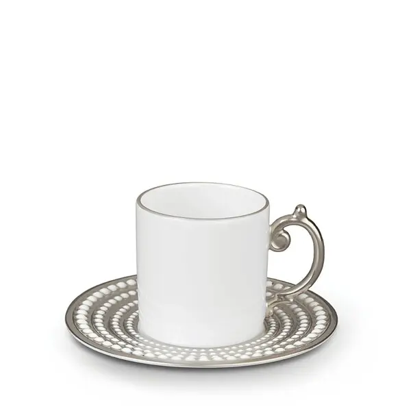 L'Objet Perlee Platinum Espresso Cup & Saucer - Platinum/white