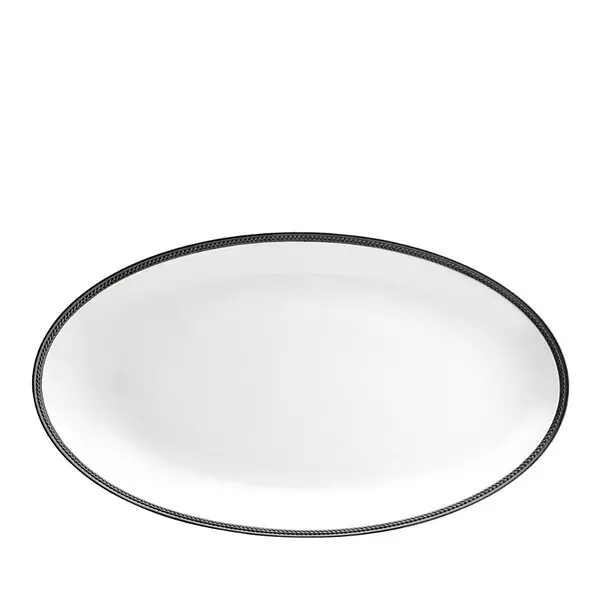 L'Objet Soie Tressee Black Large Oval Platter - White/black