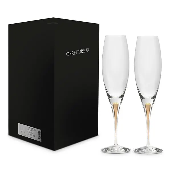 ORREFORS Intermezzo Gold Champagne Glasses, Set Of 2 - Clear/gold