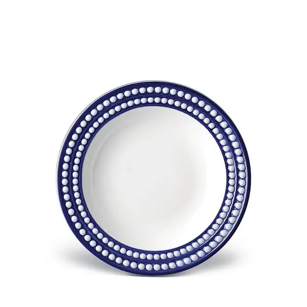 L'Objet Perlee Bleu Rimmed Soup Plate - Blue/white