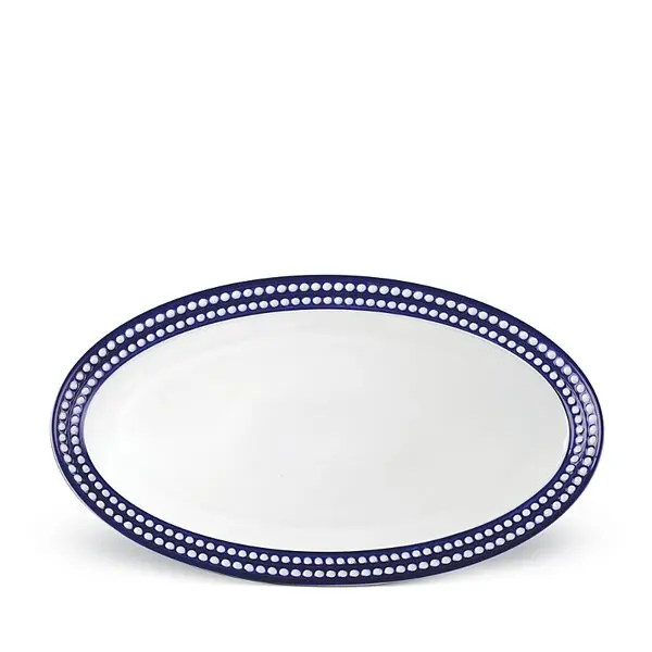L'Objet Perlee Bleu Oval Platter, Large - Blue/white