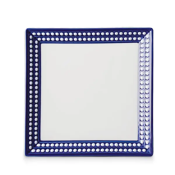 L'Objet Perlee Bleu 8 Square Tray - Blue/white