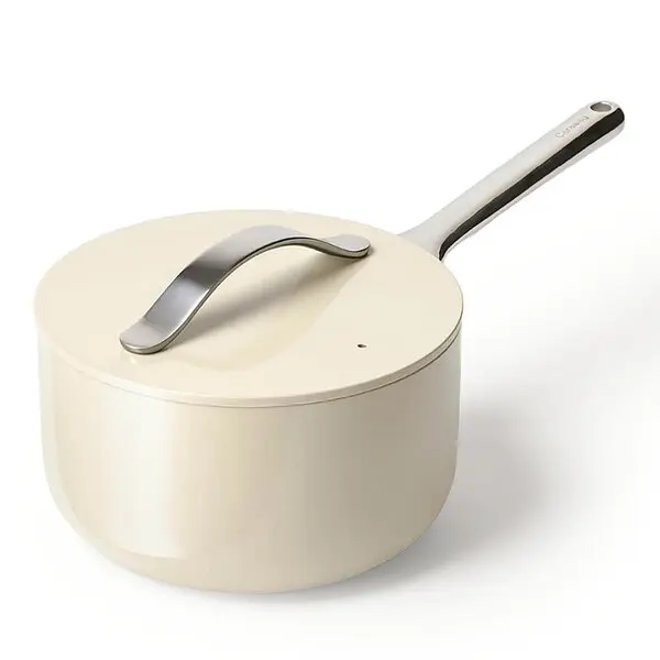 CARAWAY Non Toxic Ceramic Non Stick Saucepan & Lid - Cream