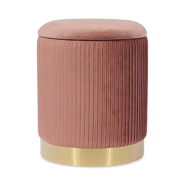 TOV FURNITURE Zoe Round Storage Ottoman - Blush