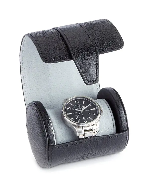ROYCE NEW YORK Leather Single Watch Travel Roll Case - Black