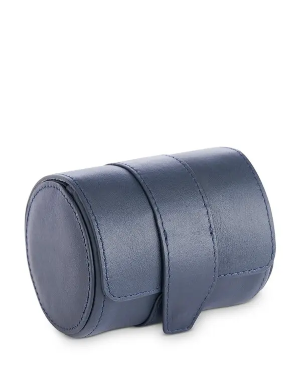 ROYCE NEW YORK Leather Single Watch Travel Roll Case - Navy Blue