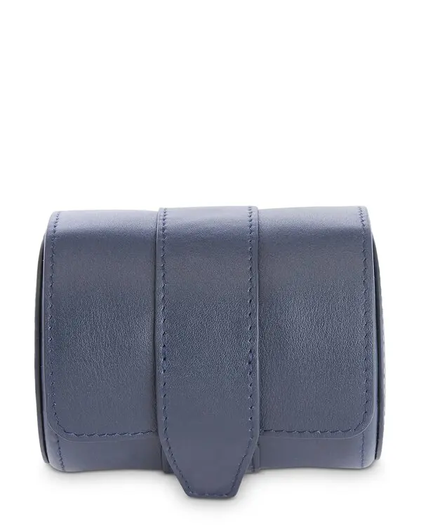 ROYCE NEW YORK Leather Single Watch Travel Roll Case - Navy Blue