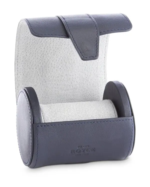 ROYCE NEW YORK Leather Single Watch Travel Roll Case - Navy Blue