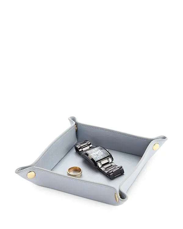 ROYCE NEW YORK Travel Leather Catchall Valet Tray - Silver