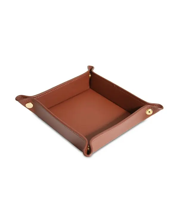 ROYCE NEW YORK Travel Leather Catchall Valet Tray - Tan