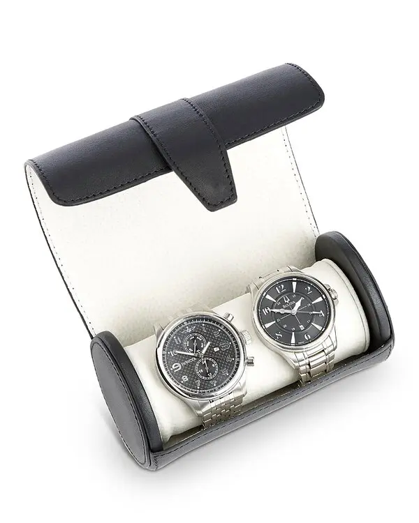 ROYCE NEW YORK Leather Travel Double Watch Roll - Black