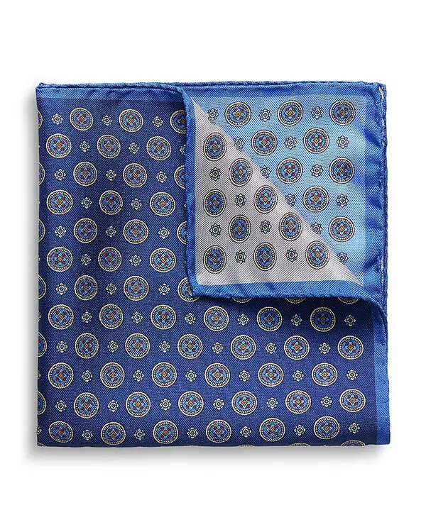 Eton Four Medallion Silk Pocket Square - Blue