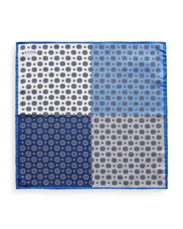 Eton Four Medallion Silk Pocket Square - Blue
