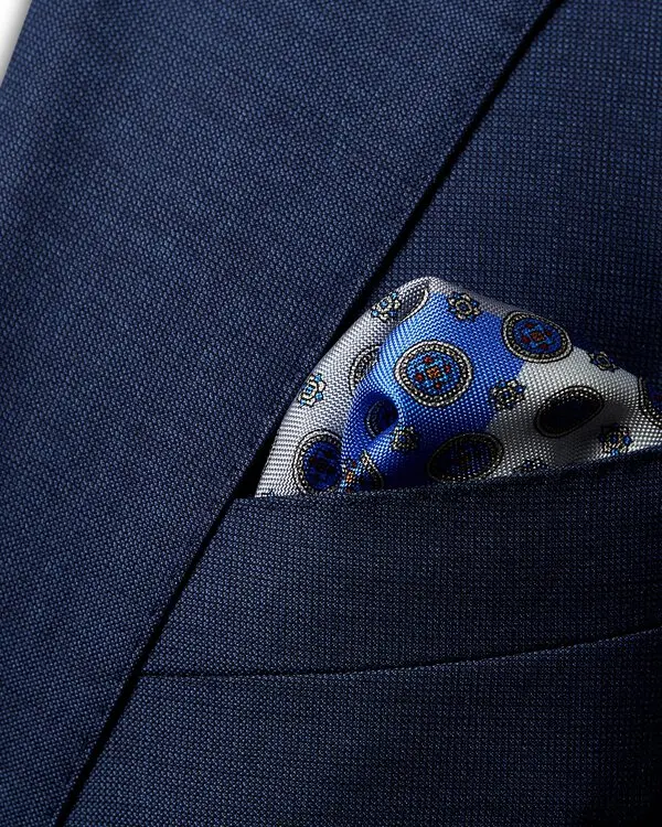 Eton Four Medallion Silk Pocket Square - Blue