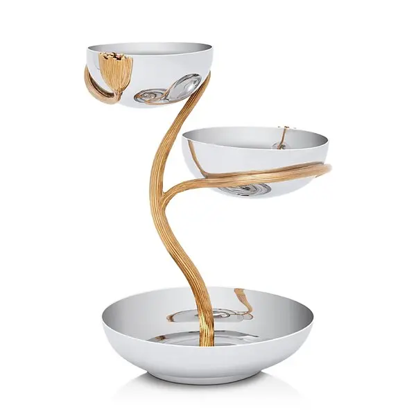L'Objet Deco Leaves Three Tier Small Server - Silver