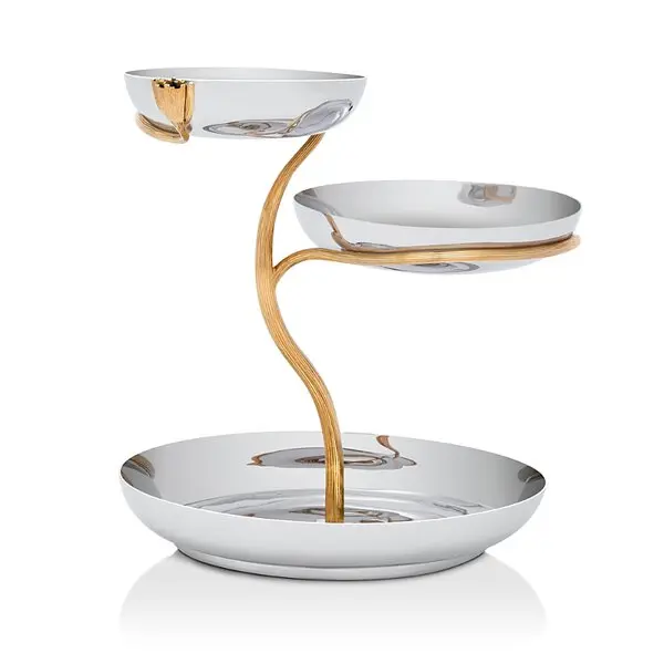 L'Objet Deco Leaves Three Tier Large Server - Silver