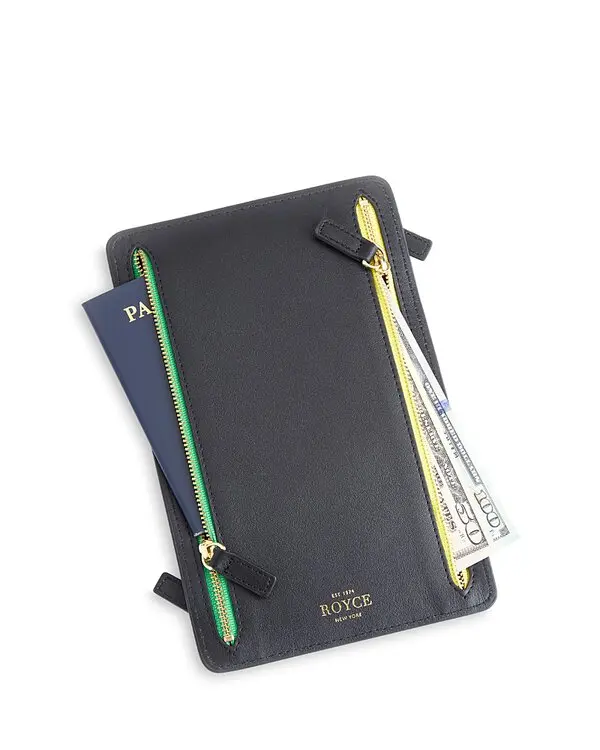 ROYCE NEW YORK Leather Rfid-blocking Four Zip Organizer Travel Case - Black
