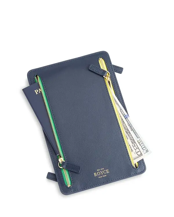 ROYCE NEW YORK Leather Rfid-blocking Four Zip Organizer Travel Case - Blue