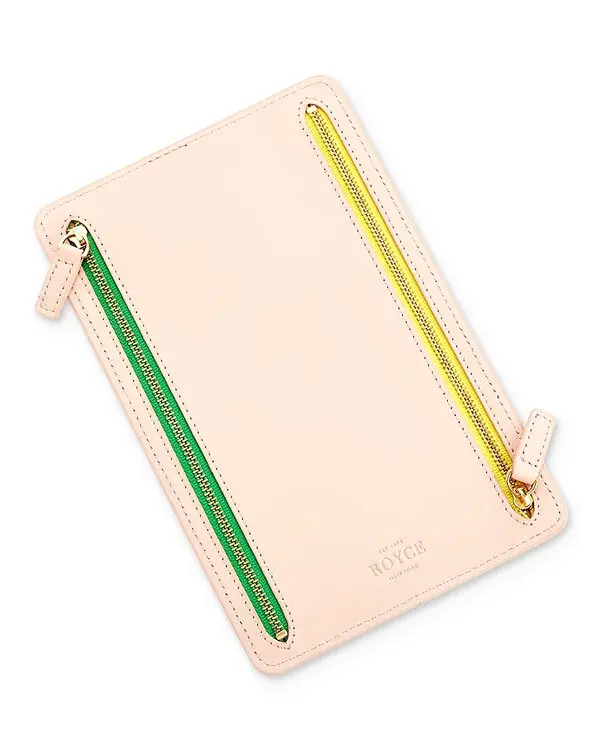 ROYCE NEW YORK Leather Rfid-blocking Four Zip Organizer Travel Case - Light Pink