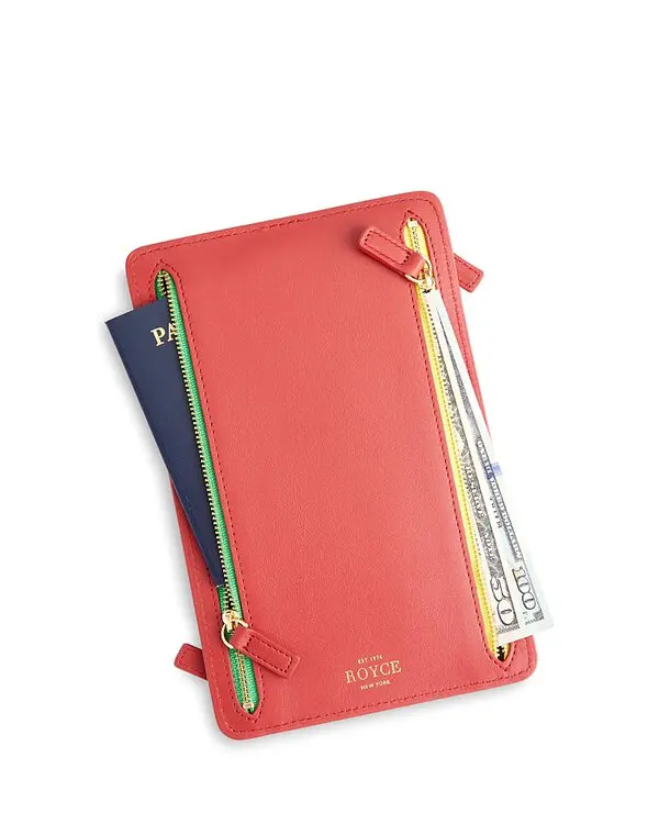 ROYCE NEW YORK Leather Rfid-blocking Four Zip Organizer Travel Case - Red