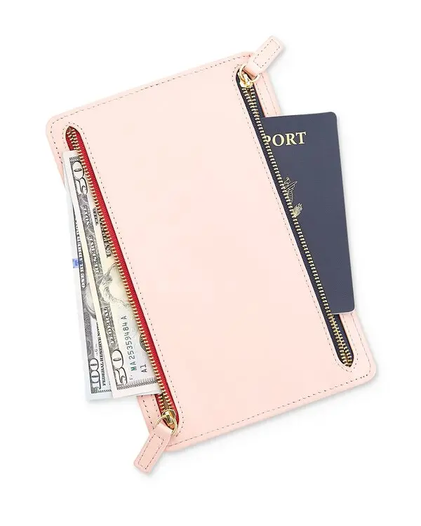 ROYCE NEW YORK Leather Rfid-blocking Four Zip Organizer Travel Case - Silver