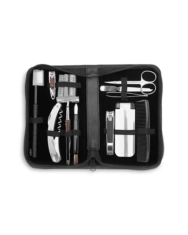 ROYCE NEW YORK Leather Travel & Grooming Toiletry Kit - Black
