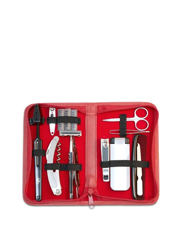 ROYCE NEW YORK Leather Travel & Grooming Toiletry Kit - Red