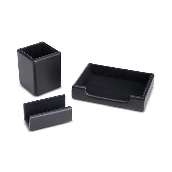 ROYCE NEW YORK 3 Pc. Suede Lined Executive Desk Accessory Set - Black