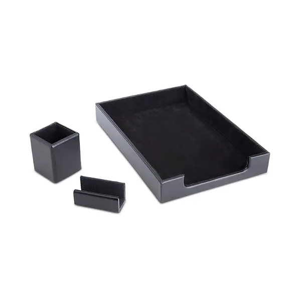 ROYCE NEW YORK 3 Pc. Suede Lined Executive Desk Accessory Set - Black