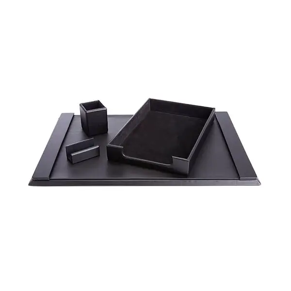 ROYCE NEW YORK 4 Pc. Suede Lined Executive Desk Accessory Set - Black