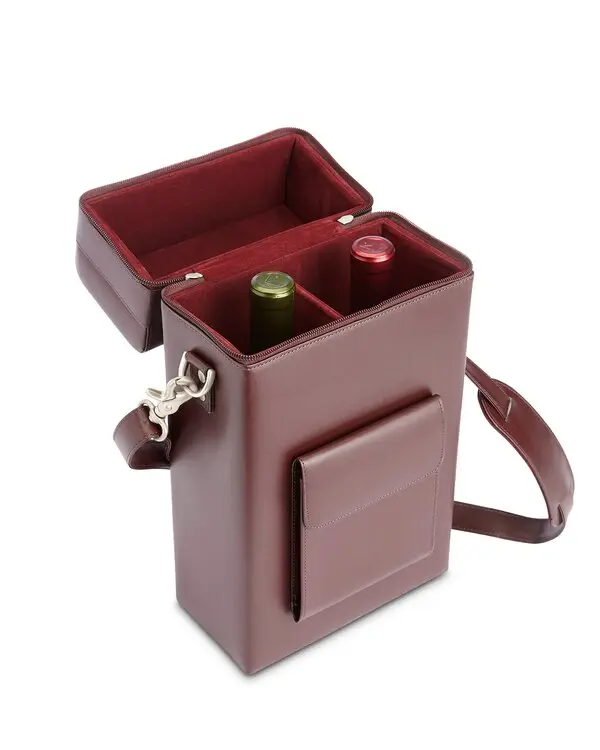 ROYCE NEW YORK Leather Double Wine Carrying Case - Burgundy