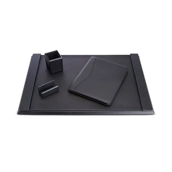 ROYCE NEW YORK 4 Pc. Suede Lined Executive Desk Accessory Set - Black