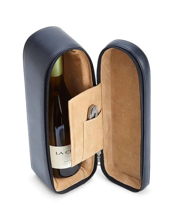 ROYCE NEW YORK Leather Wine Carrying Case - Black