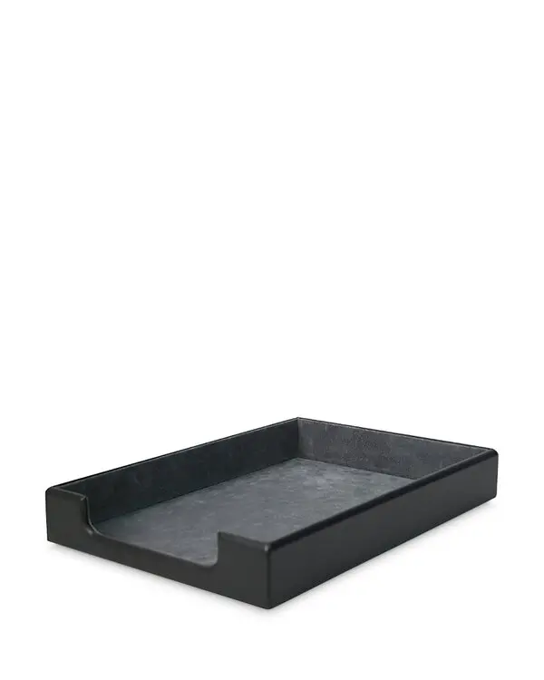 ROYCE NEW YORK Leather Desktop Letter Tray Organizer - Black