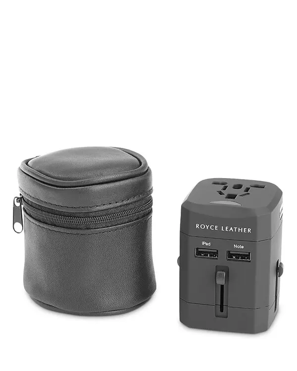 ROYCE NEW YORK International Travel Adapter In Leather Carrying Case - Black
