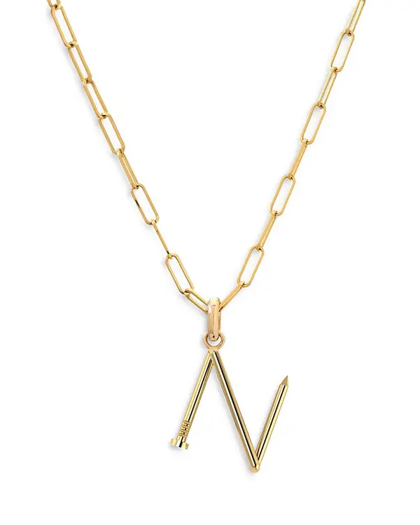 ZOE LEV 14k Yellow Gold Nail Initial Pendant Necklace - N/gold
