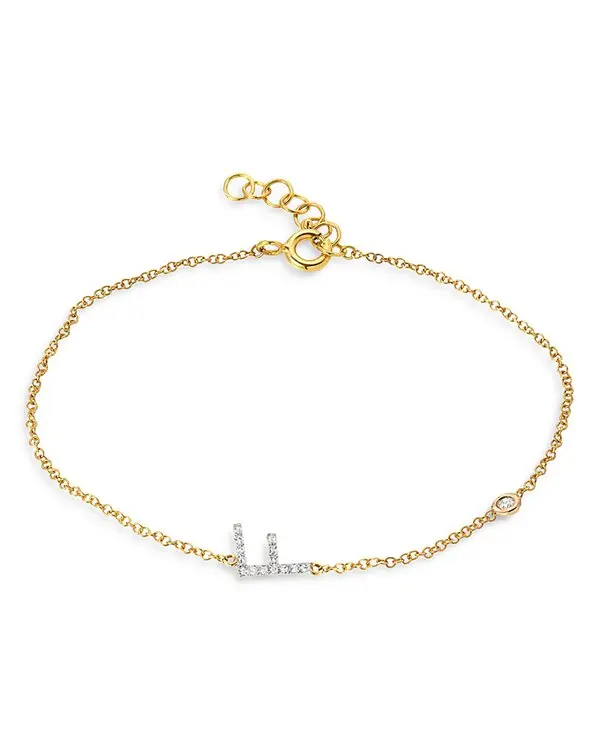 ZOE LEV 14k Yellow Gold Diamond Initial & Bezel Bracelet - F/gold